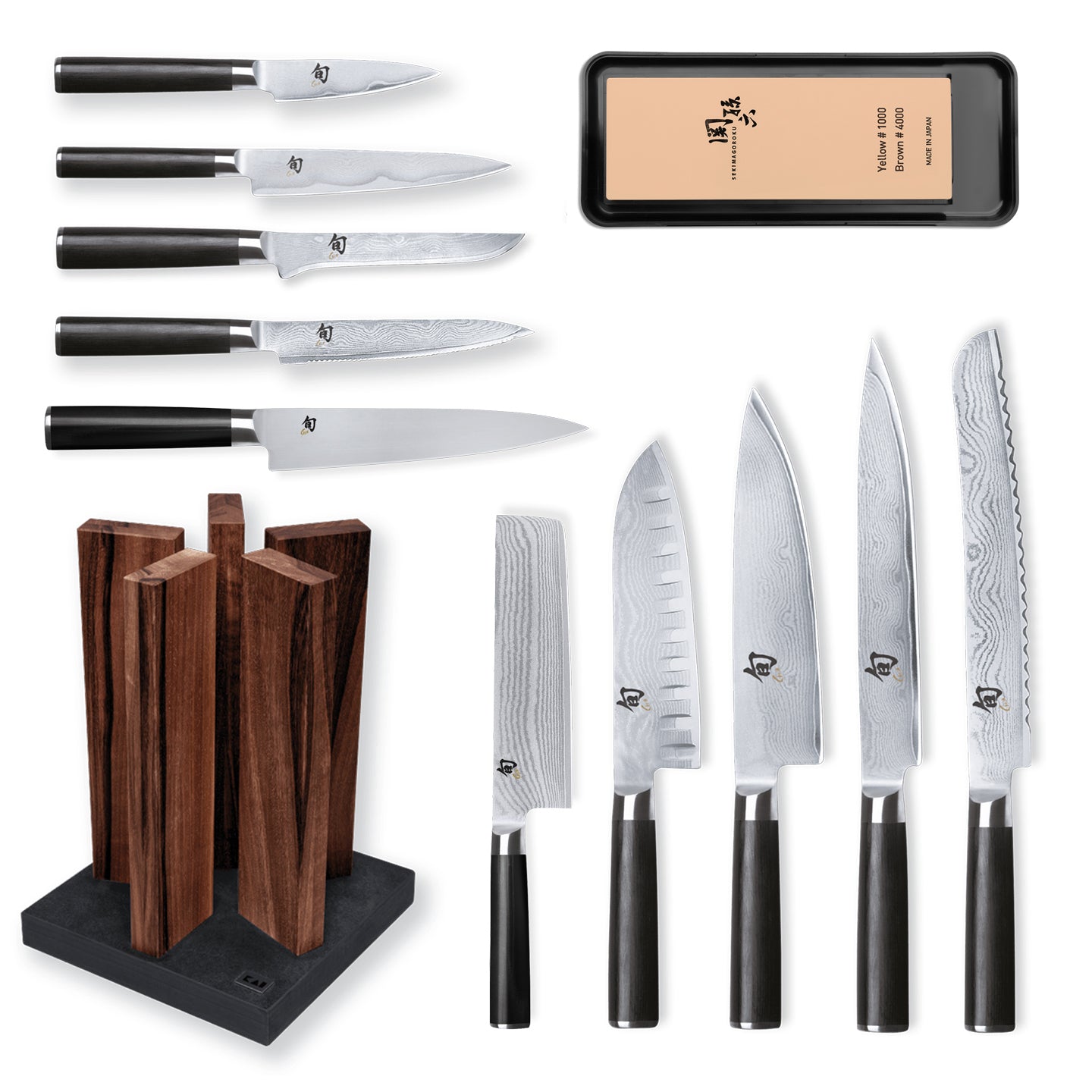 Kai Shun Classic 10 Knife, Whetstone and Block Set / Walnut Block ...