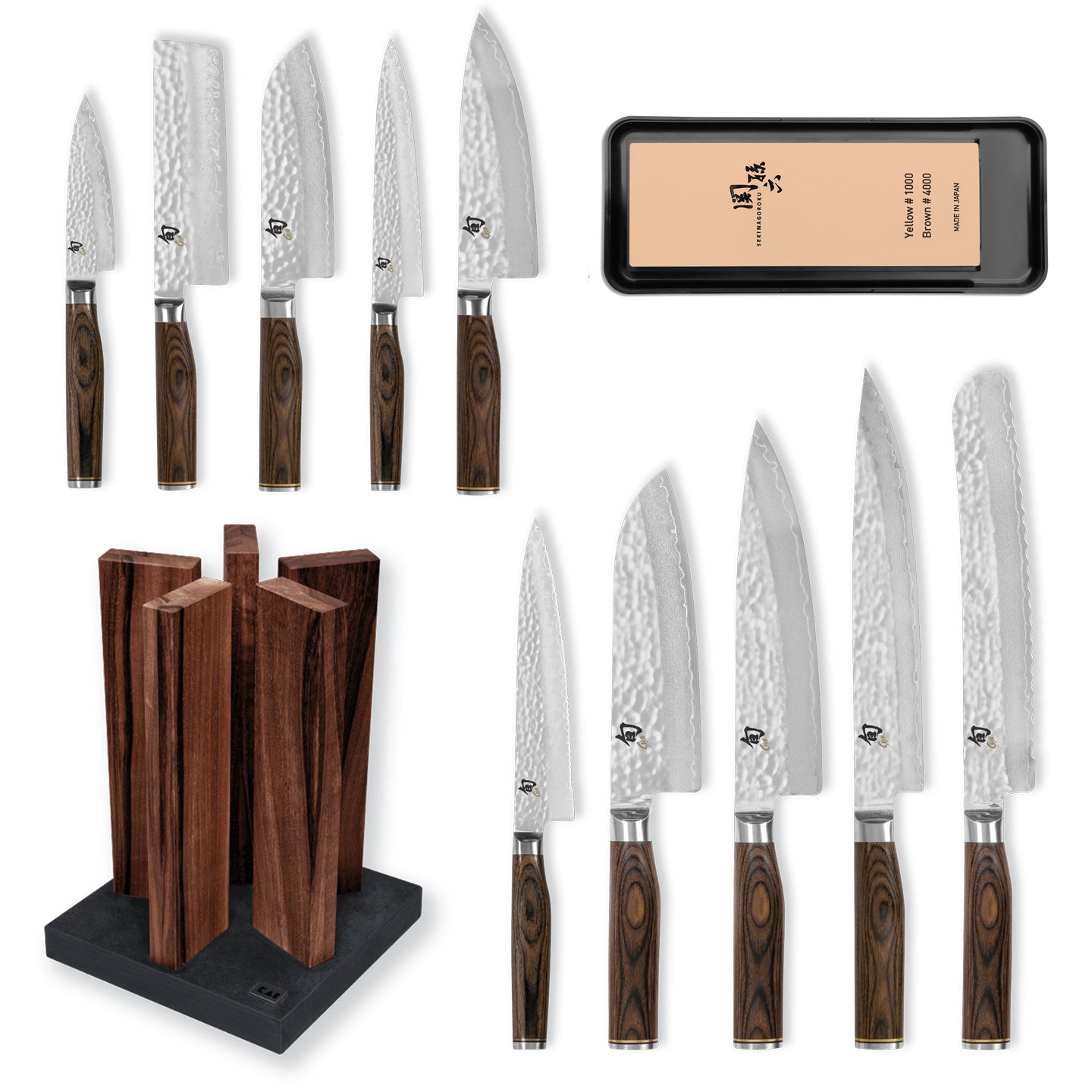 Kai Shun Premier 10 Knife Whetstone & Walnut Block Set | Borough ...